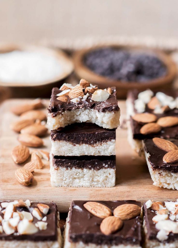 3-Layer Chocolate Almond Coconut Candy Bars – Whisk In Wellness